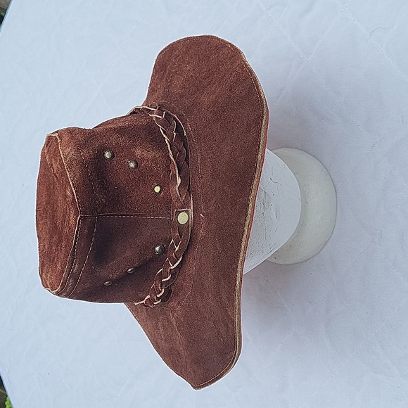 Hand Crafted | Accessories | Mens Floppy Leather Hat Red Underside ...